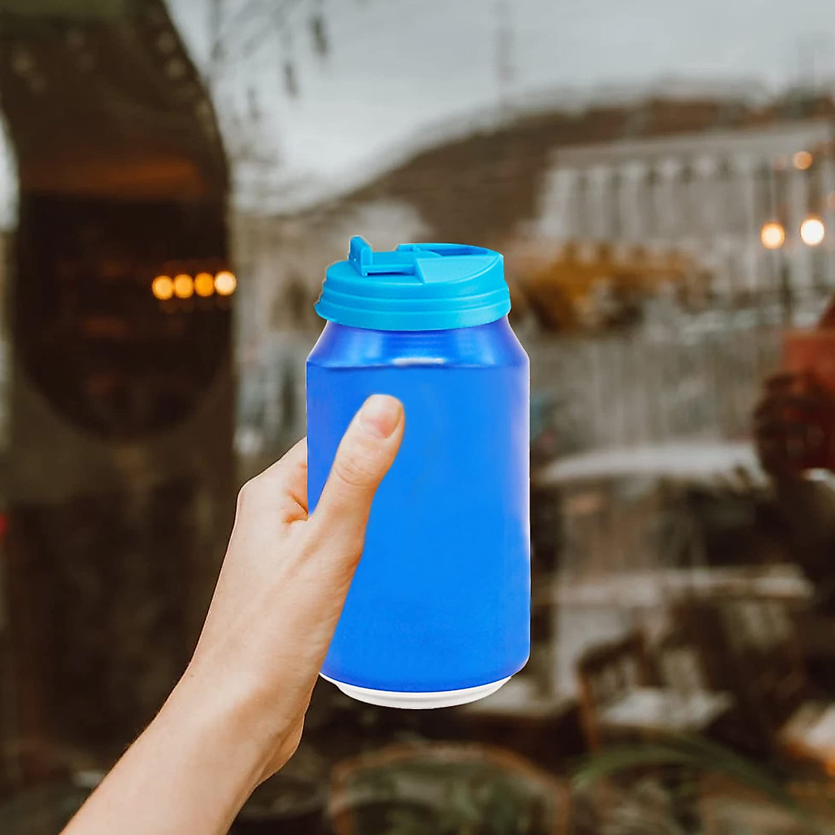 Hetenoyo 4 Pack Soda Can Covers Beer Beverage Can Covers Reusable Leakproof Drink Can Lids Protector for Beer, Juice & Soft Drink Beverage (Blue & Yellow), GZ-4P