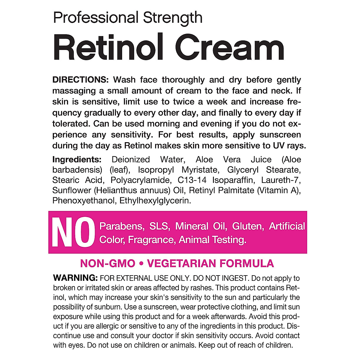 Retinol Cream for Face | Retinol Night Cream | 4oz | SLS & Paraben Free Moisturizer | By Horbaach