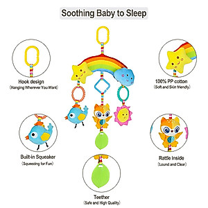 AIPINQI Baby Car Seat Stroller Toys, Hanging Plush Crib Toys Colorful Bell Soft Baby Sensory Rattles with Teether for Babies Boys and Girls 3 6 9 to 12 Months (Rainbow)