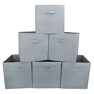 EZOWare Set of 10 Fabric Basket Bins Bundle Kit, Gray Collapsible Organizer Storage Cube with Handles for Home, Bedroom, Baby Nursery, Kids Playroom Toys - 13"x15"x13" + 10.5"x 10.5"x 11"