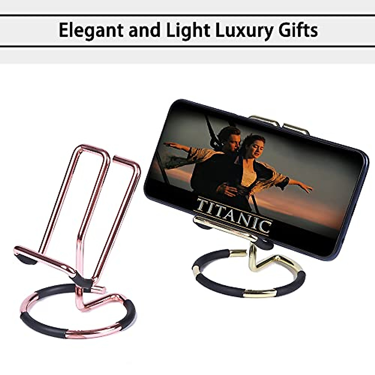 Cell Phone Stand for iPhone 13 12, Phone Dock: Holder, Cradle, Stand for Office Desk, 2022 Stable and Durable Fashion Phone Bracket - 2 PCS (Gold and Rose Gold)
