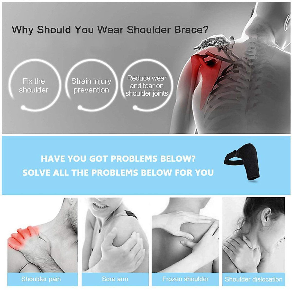 yaami Shoulder Care Stability Brace, Adjustable Strap Breathable Neoprene Compression Sleeve Injury Arthritis Pain Sling Support Rotator Cuff Wrap Dislocated Joint Belt Band