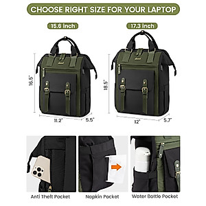 LOVEVOOK Laptop Backpack for Women Work Travel Backpack Purse, Nurse Bags Teacher Doctor Commuter Business Computer Bag, College Backpack Stylish Daypack, 15.6 Inch, Black-army green-army green