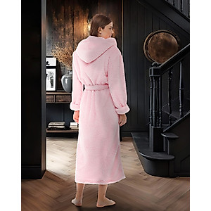 Alexander Del Rossa Womens Fluffy Robe, Fuzzy Robe for Women, Long Hooded Robes for Women, Plus Size Robe Pink Rose Quartz Medium (A0304RSQMD)