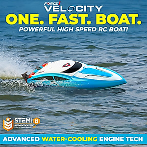 Force1 Velocity Blue Fast RC Boat - Remote Control Boat for Pools and Lakes, Underwater RC Speed Boat, Mini RC Boats for Adults and Kids, 2.4GHZ Remote Controlled Boat with 2 Rechargeable Batteries