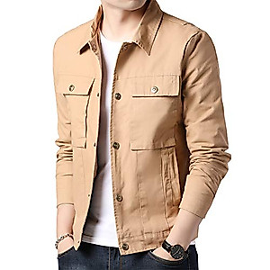 Womleys Mens Casual Windbreaker Cotton Lightweight Jackets Trucker Jacket (Large, Khaki)