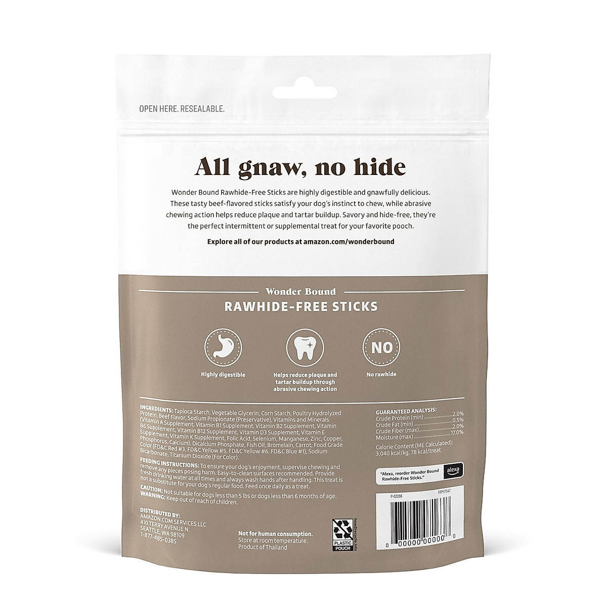 Amazon Brand - Wonder Bound Beef Flavor Dog Treat Sticks - 10 Count - Rawhide-Free, Dental Health Chews for Plaque & Tartar Control, Easy to Digest, Long-Lasting