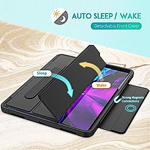 OKUT Smart Case for iPad Pro 12.9" 2020 & 2018,Heavy Duty Protective Cover with Pencil Holder/Tri-Fold Stand/Auto Sleep-Wake/Protector -Black……
