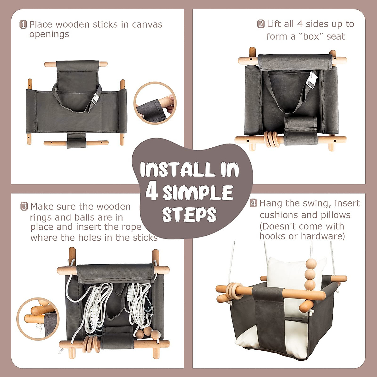 Baby Swing Outdoor Indoor Toddler Swing Seat with Safety Belt, Canvas Hanging Swings Outside Tree Swing Great Gift for Baby Boys Girls Kids Lovers