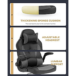 PC Gaming Chair Ergonomic Office Chair Computer Desk Chair with Armrests Headrest and Lumbar Support High Back PU Leather Executive Racing Chair for Home (Grey)