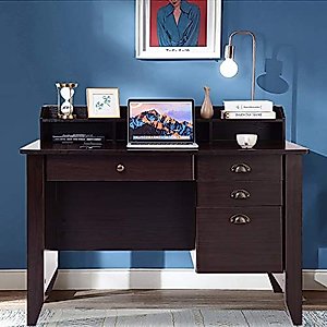 IFANNY Vintage Computer Desk with Drawers, Modern Work Desk with Hutch, 3 Storage Drawers and 1 File Drawer, Wood Corner Home Office Desk for Small Spaces (Brown)