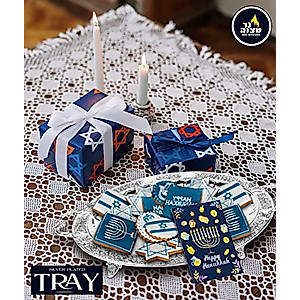 Silver Plated Menorah Tray with Handles - 16 Inch x 12 Inch - for Shabbos, Yom Tov, Hanukkah Drip Tray - Large Oval Silver Tray - Ner Mitzvah