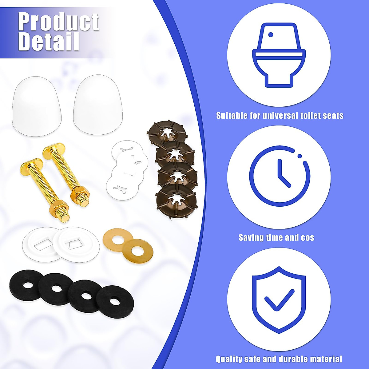 Toilet Floor Bolts and Caps Kit, Universal Toilet Flange Repair Kit Solid Brass Toilet Fixing Bolts and Nuts Set American Standard Toilet Parts Including Toilet Bolt Caps Closet Bolts and Washers