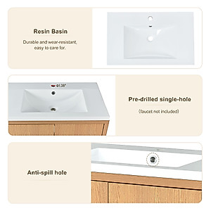 Merax 30" Bathroom Vanity Set, Combo Stand Storage Cabinet and Square Resin Sink Top, Natural