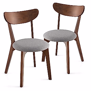 ERGOMASTER Dining Chairs, Set of 2 Walnut Wood Chairs with Curved Back for Home, Kitchen, Dining Room, Restaurant