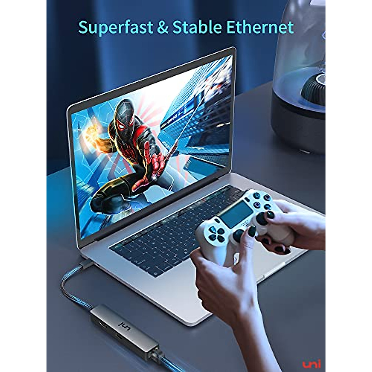 USB C Hub, uni 5-in-1 USB C to Ethernet Adapter Hub with 4K USB C to HDMI, 1Gbps Gigabit Ethernet Port, 3 USB 3.0 Ports (Aluminum Shell, Nylon Braided Cord) for MacBook Pro, iPad Pro, XPS and More