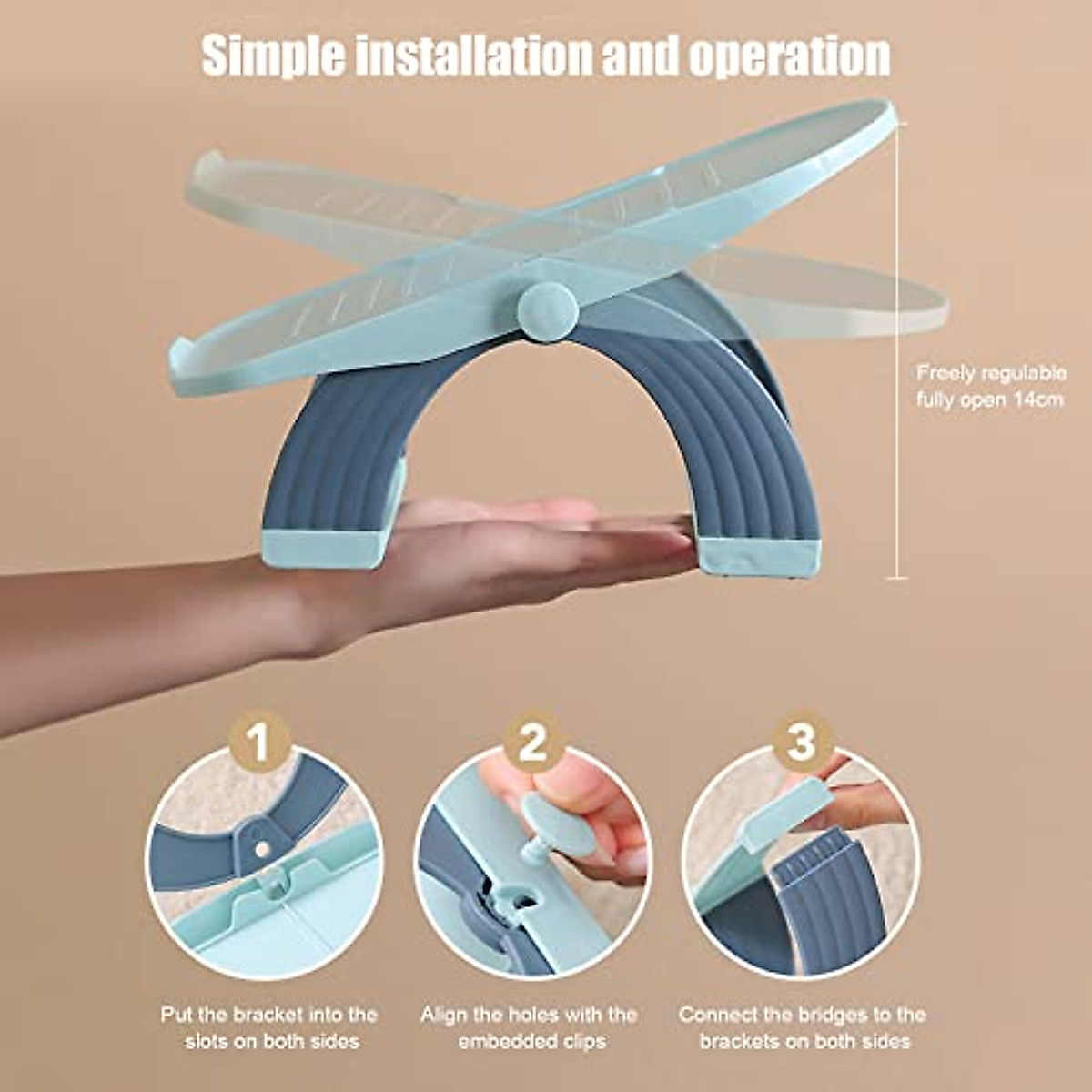 Shoe Slot Organizer 3 Level Adjustable Bridge Type Shoe Rack Space Saving Home Apartment (Blue)