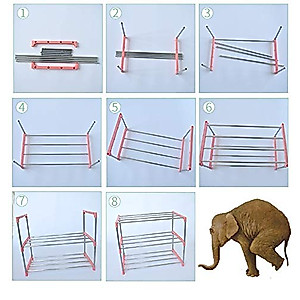 Diligencer Sturdy Plastic Stainless Steel Stackable Assembly Shoe Rack for Home Wall Entryway Over Door Closets Organizer Shoes Rack Ms Men Kids （Pink/Green/Blue）