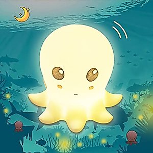 CometMars Toddler Night Lights, Silicone Octopus Light for Breastfeeding, Nursery Squishy Lamp, Cute Animal Bedside Lamp for Baby Kids Teens, Soft Nightlight with Touch Sensor for Bedroom