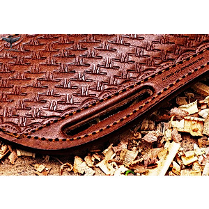 Leather Knife Sheath, Slanted Pancake Sheath, Tooled Leather Sheath, Belt Sheath, Beautiful Cow Boy Bull Cutter Knife Leather Sheath 100% Real Leather and Exotic Cow Hide Sheath - OHM-103 (OHM-103 PANCAKE)