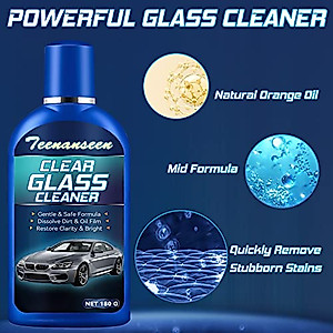Car Glass Oil Film Cleaner, Car Glass Cleaner with Sponge, Glass Cleaner for Auto and Home Eliminates Water Spots, Bird Droppings, Coatings, and More to Polish and Restore Glass to Clear (180g)