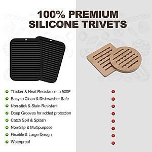 Joyhalo 4 Pack Trivets for Hot Dishes - Hot Pads for Kitchen 9'' x 12'', Silicone Trivets for Hot Pots and Pans, Hot Plates to Protect Table, Quartz Countertops Heat Resistance to 480°F, Black