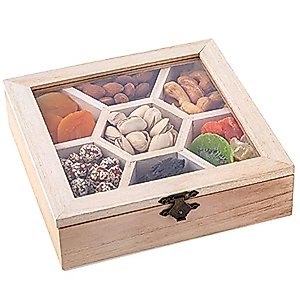 Hammont Wooden Sectional Boxes with Lid - (2 Pack) - (7''x7''x2'') - Present Boxes Best for Birthday, Wedding and Party Favours