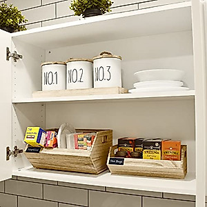 Ikee Design Wooden Stackable Bin Boxes with Handles - Set of 2 - Stylish and Functional Storage Solution for Shelf, Closet, Office, and Cabinet Organization
