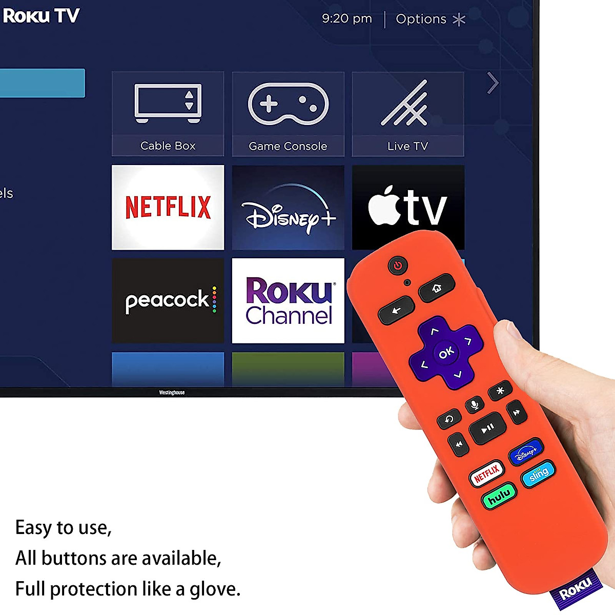 [2 Pack] Silicone Protective Case Compatible with Roku Voice Remote, Pinowu Anti-Slip Shockproof Remote Cover Compatible with Roku Express 4K+ 2021 Remote (Red+Blue)