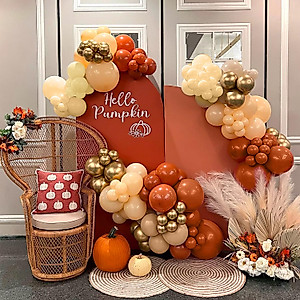 Sugoiti Fall Autumn Balloon Garland Arch Kit 142pcs Balloons Party Decorations Coral Red Blush Gold White Sand for Thanksgiving Halloween Birthday Homecoming Housewaring Country Weddings Celebrations