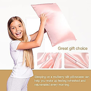 uxcell 100% Charmeuse Pure Silk Pillowcase Pillow Case Cover for Hair & Skin 350TC 19 Momme (1-Piece) Pink Travel(14x20inch)