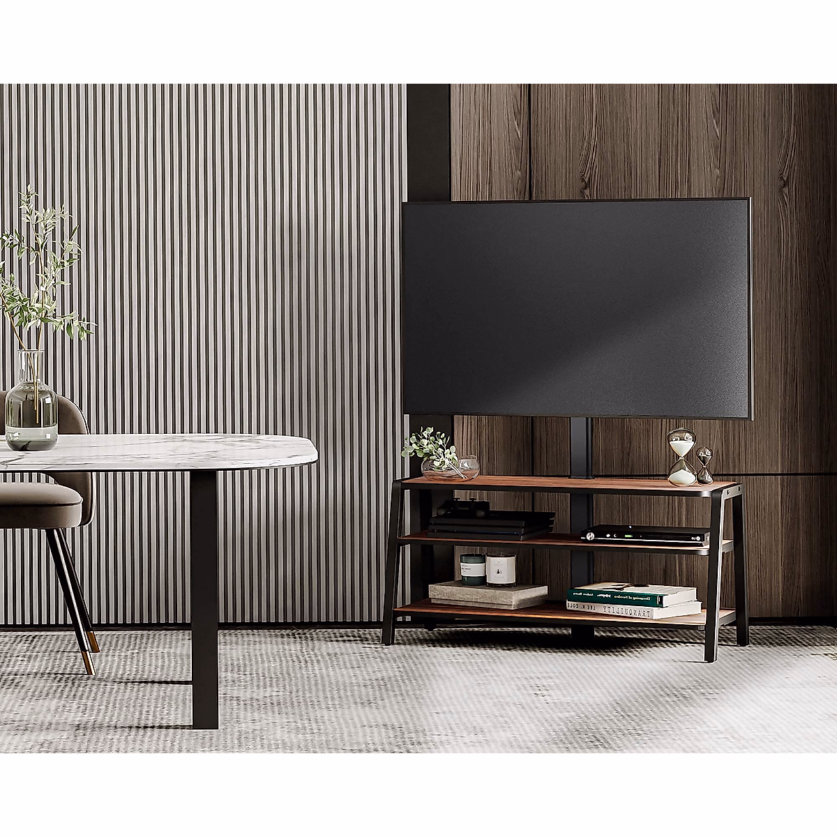 FITUEYES 3-Tier Floor TV Stand for 37-70 Inch TVs Entertainment Center Stand with Storage-Height Adjustable TV Console Stands with Walnut Board & Cable Management, VESA 600x400mm