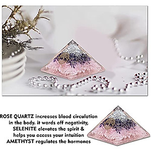 Rose Quartz Orgone Pyramid with Mix Healing Crystal for E-Energy Protection - Release Negative Energy - Positive Energy Generator - Reiki Charged Chakra Balance Orgonite Crystals - Meditation Pyramid