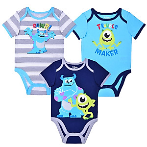 Disney Baby-Boys Monsters Inc Sully Bodysuit, Blue, 12 Months (Pack of 3)