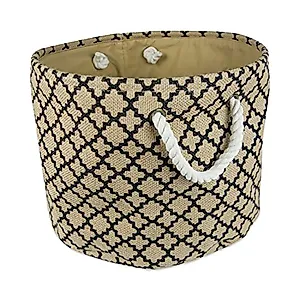 DII Burlap Storage Collection Collapsible Bin, Medium Round, 15x12, Black