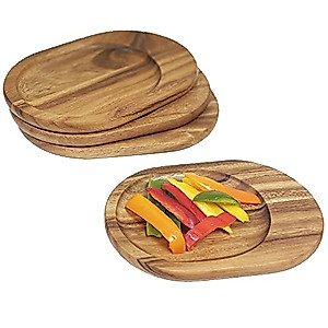 4 Acacia Wood Individual Oval Serving Trays, Perfect for Serving, Sushi, Cheese, Hors D'Oeuvre, Charcuterie, Sandwiches, by Woodard & Charles, 4 Piece Set, 10" x 7"