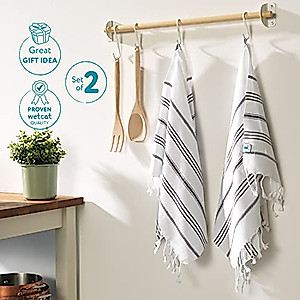WETCAT Turkish Hand Towels with Hanging Loop (20 x 30) - Set of 2, 100% Cotton, Soft - Pre Washed Boho Farmhouse Kitchen Towels - Unique Decorative Hand Towels for Bathroom (Black & White)