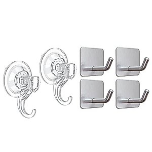 VIS'V 2 Pcs Suction Cup Hooks and 4 Pcs Adhesive Hooks