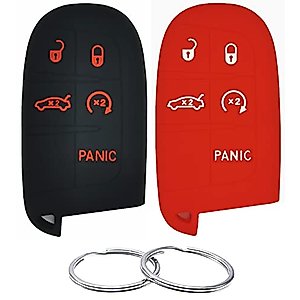 REPROTECTING Silicone Rubber Key Fob Cover Compatible with 2011-2021 Chrysler 200 300 Dodge Challenger Charger Dart Durango Journey Fiat 500 L X Jeep Cherokee Compass Grand Renegade (Black Red)
