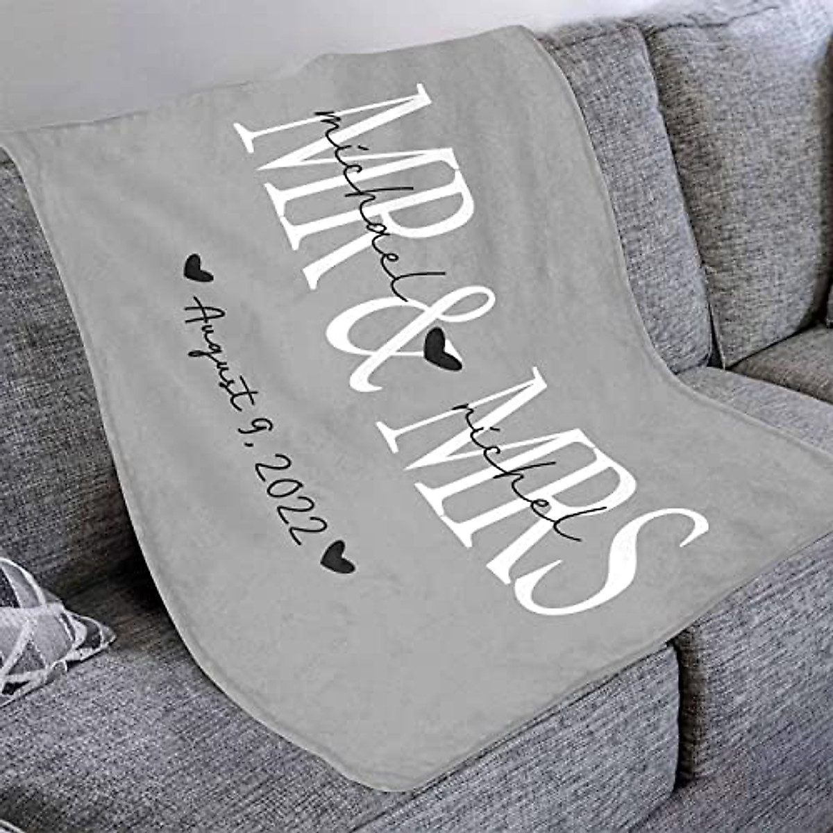 FunStudio Custom Blanket for Couple Men Women Customized Adults Throw Blankets with Name Text Date Personalized Birthdady Wedding