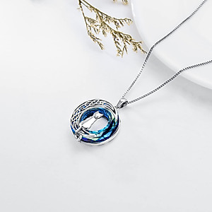 TOUPOP Cat Gifts for Cat Lovers Sterling Silver Celtic Cat on the Moon Pendant Necklace with Blue Circle Crystal Birthday Christmas Jewelry Gifts for Women Teen Girls