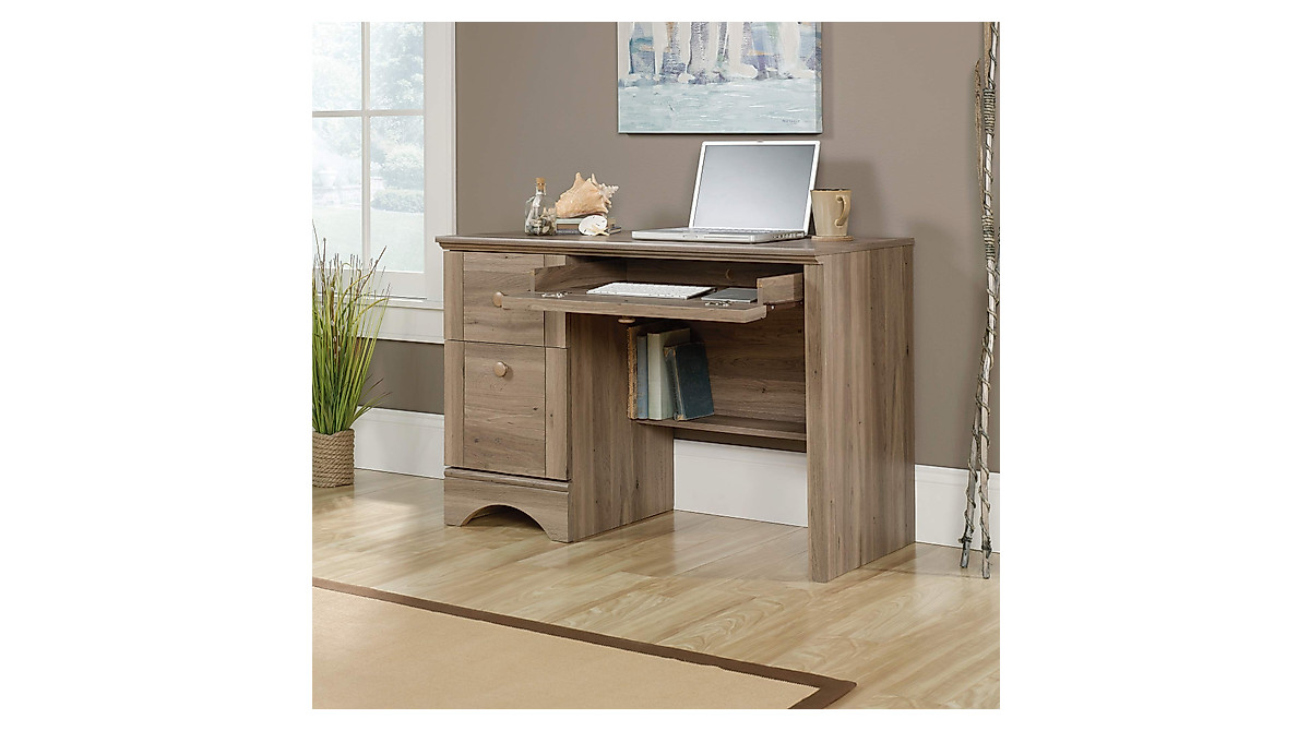 Sauder Harbor View Computer Desk with Salt Oak Finish | Stylish & Spacious