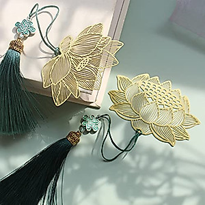 2 Pcs Hollow Metal Bookmarks Retro Flowers Leaves Reading Markers with Chinese Knot Tassel for Students Teachers Gift Giving Rose Gold Lotus Ginkgo