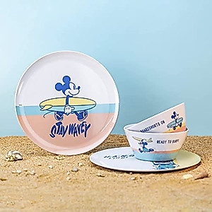 Zak Designs Disney Mickey Mouse Street Beach (Stay Wavey) - Kids Dinnerware Set, Includes 10in Melamine Plate and 27oz Bowl Set, BPA-Free Durable Plate and Bowl Makes Mealtime Fun