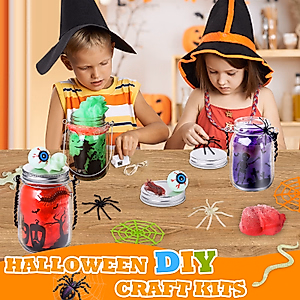 Halloween Crafts Activities For Kids Ages 4-12 ,3 pcs Glass Mason Jar for School Halloween Art Activities,Classroom Prizes,Halloween Craft Supplies,DIY Lantern Jar for Gifts Halloween Party Favors