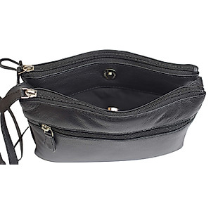 Swiss Marshal Genuine Leather Womens Purse Double Zipper Top Pockets Crossbody Shoulder Bag for Ladies (Black)