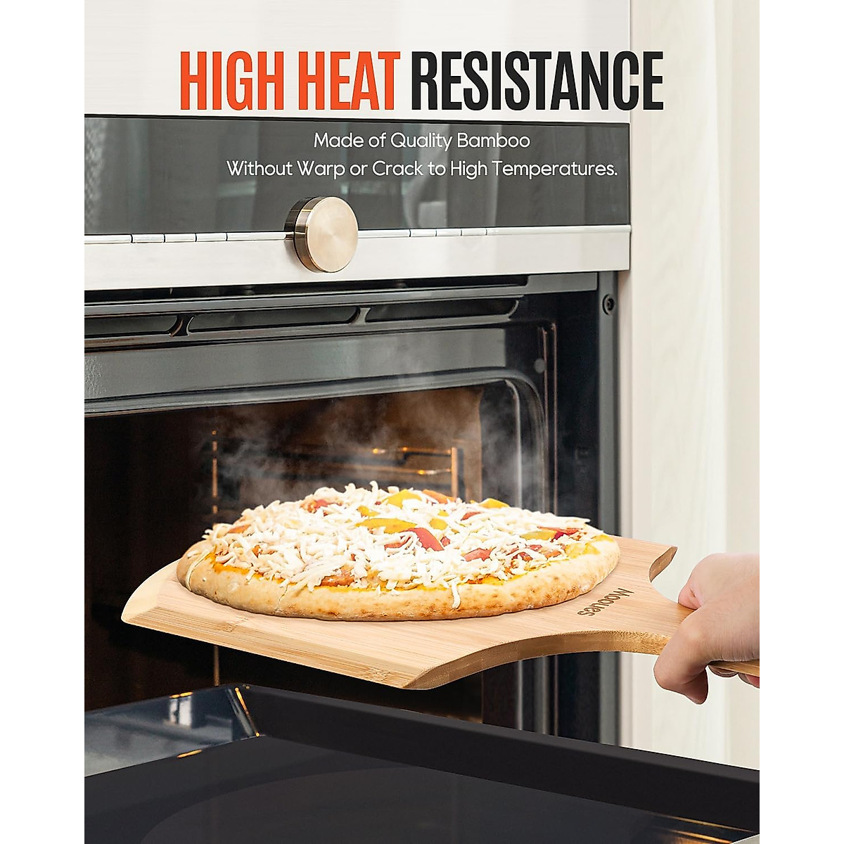 Pizza Peel 12 Inch, Natural Bamboo Pizza Peel Pizza Paddle Spatula Oven Accessory for Large Wood Pizza Board For Transferring & Serving, Wood Pizza Cutting Board for Cheese Bread Fruit Vegetabl