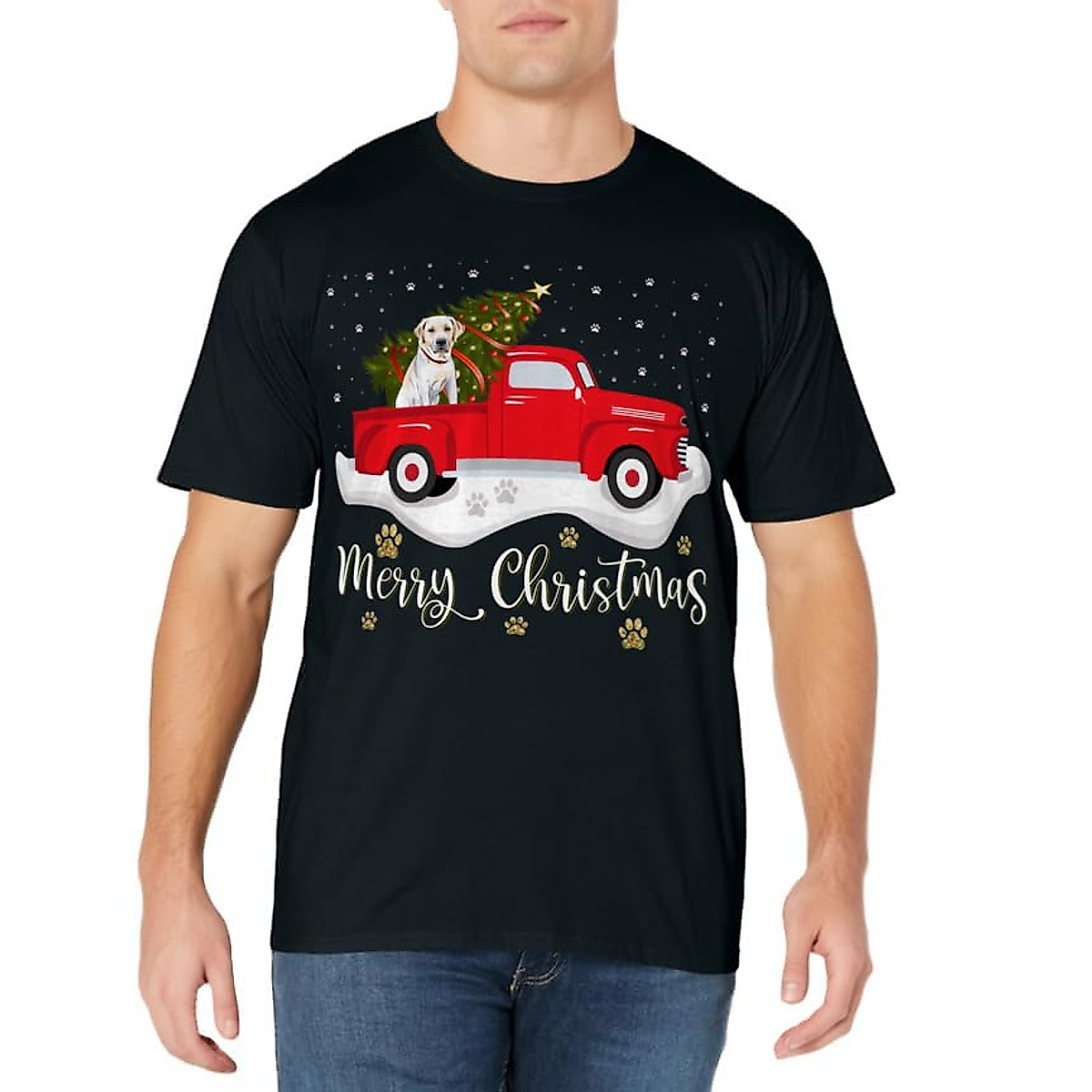 Red Truck Merry Christmas Tree Labrador Retriever Christmas T-Shirt