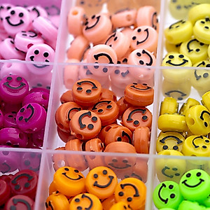 480 Pcs 14 Colors Acrylic Smiley Face Beads for Jewelry Bracelet Earring Necklace Craft Mobile Phone Pendant Making Kit (Multicolor)