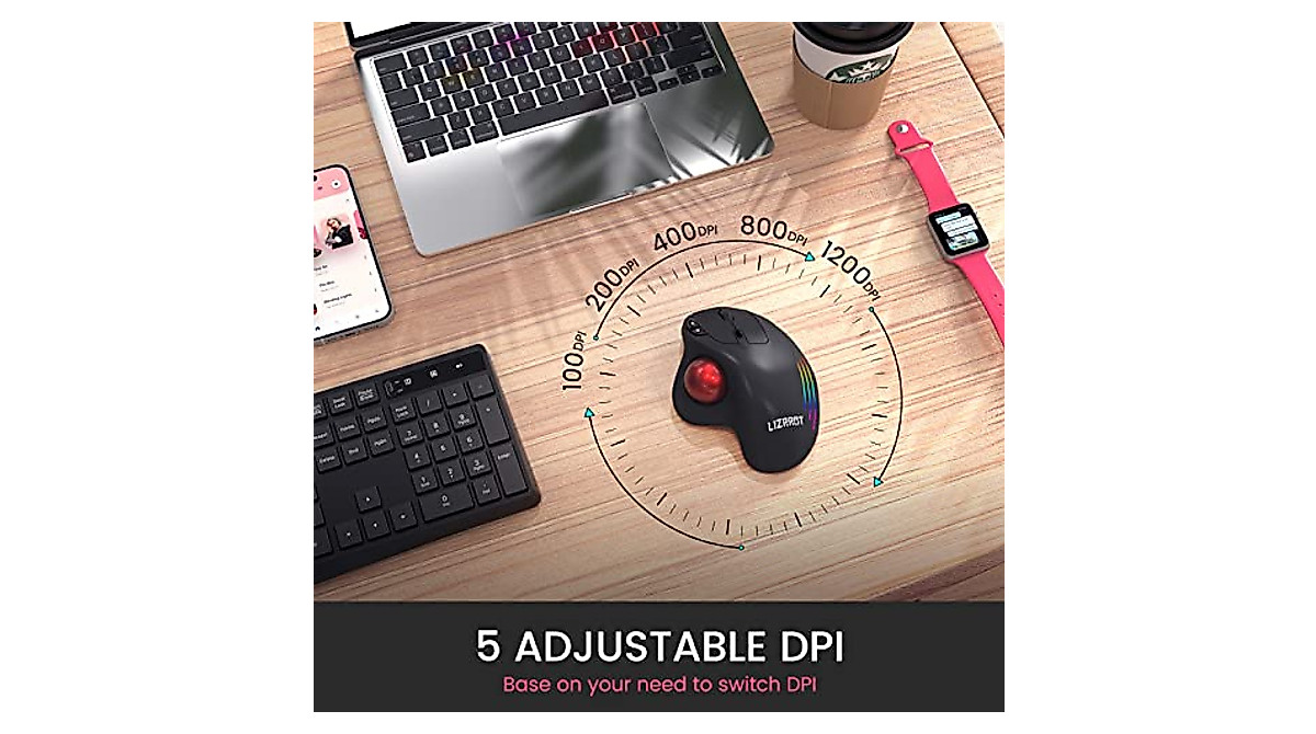 Wireless Ergonomic Trackball Mouse with Bluetooth & RGB Backlight